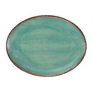 Paseo Road by HiEnd Accents Patina Turquoise Kitchen Ceramic Serving Platter Tray, Large Oval Dinner Plate for Fish, Meat, Turkey, Southwestern Rustic Lodge Design