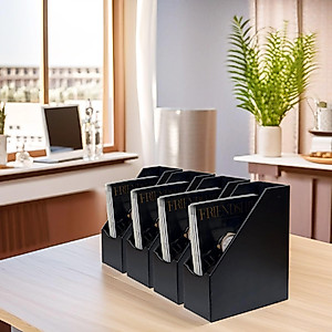 UnionBasic Magazine File Holder, Leatherette Desktop Document Organizer, Home Office Paper Holder File Storage Literature Sorter, Black