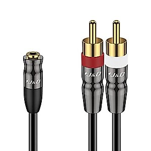 J&D 3.5 mm to Dual RCA Audio Cable, Gold Plated Copper Shell Heavy Duty 3.5mm Female to 2 RCA Male Stereo Audio Adapter Cable Adapter Cord, 1 Feet