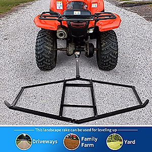 PINGDIR Leveling Landscape rake 74”Width 39" Length Driveway Drag ramp Grader Harrow Heavy Duty Steel Gravel Leveler Tools with 2 Adjustable Bars for ATV,UTV,Garden Lawn Tractors with Pin Style Hitch