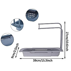 2 Pack Updated 2-in-1 Telescopic Sink Holder Rack Sink Organizer Expandable Storage Drain Basket Rack Sponge Soap Holder Drainer Sink Tray Adjustable Faucet Clip Drain Basket Rack for Home,Kitchen