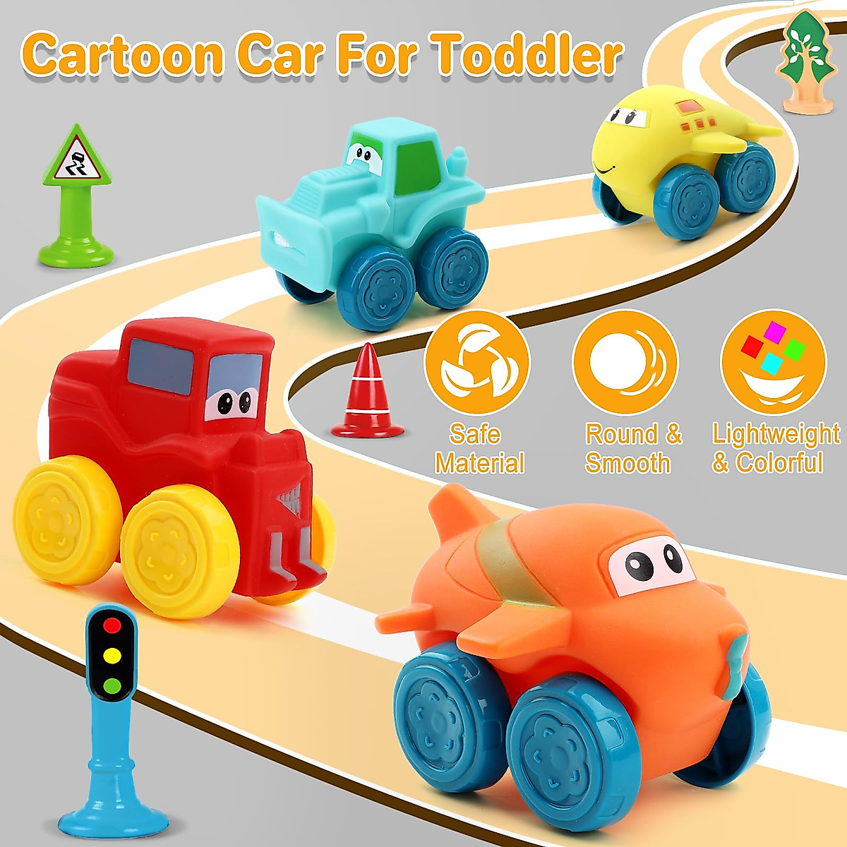 deAO Baby Truck Cars Toys with Playmat and Road Signs 11Pcs Toddler Soft Vehicle Airplane Birthday Gifts Toys for Babies Infants Toddlers 1 2 3 Year Old