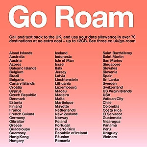 New PrePaid Europe (UK Three) SIM Card 10GB Data Unlimited Minutes/Texts for 30 Days with Free Roaming/USE in 71 Destinations Including Europe, South America and Australia (10GB)