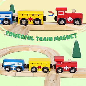 DeXop Wooden Train Set Toys Toddler, 33 Pieces Magnetic Trains Wood Tracks, Train Toy Cars Birthday Gift for 3 4 5 6 Years Old Boys Girls, Wood Train Pack Fits Thomas Brio Melissa and Doug
