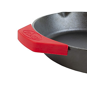 Lodge 10.25 Inch Cast Iron Pre-Seasoned Skillet – Signature Teardrop Handle - Use in the Oven, on the Stove, on the Grill, or Over a Campfire, Black & ASAHH41 Silicone Assist Handle Holder, Red