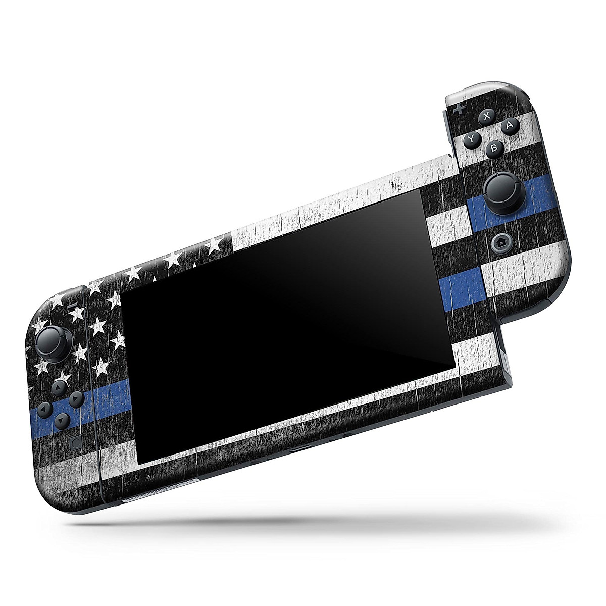 Design Skinz - Compatible with Nintendo Switch Console + Joy-Con - Skin Decal Protective Scratch-Resistant Removable Vinyl Wrap Cover - Distressed Wood Patriotic American Flag with Thin Blue Line