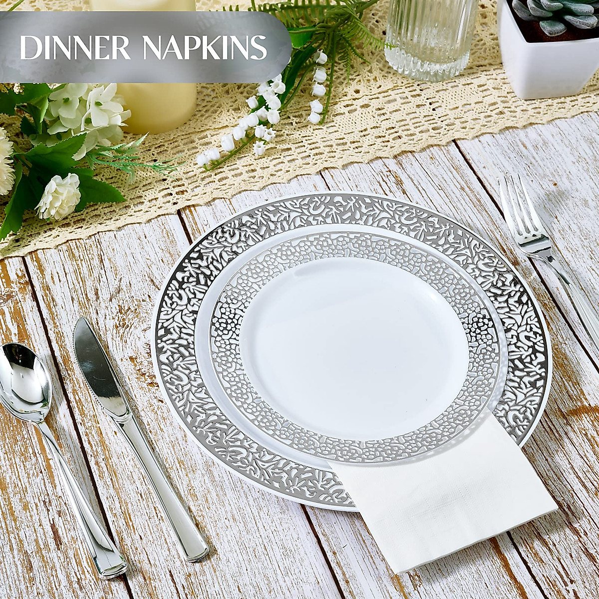 Vplus 600 Pack Paper Napkins Guest Towels Disposable Premium Quality 3-ply Dinner Napkins Disposable Soft, Absorbent, Party Napkins Wedding Napkins for Kitchen, Parties, Dinners or Events(White)