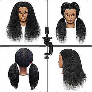 16Inch 100% Real Hair Mannequin Head Training Head Cosmetology Doll Head Manikin Practice Head Hairdresser With Free Clamp Stand Female (Black Hair)