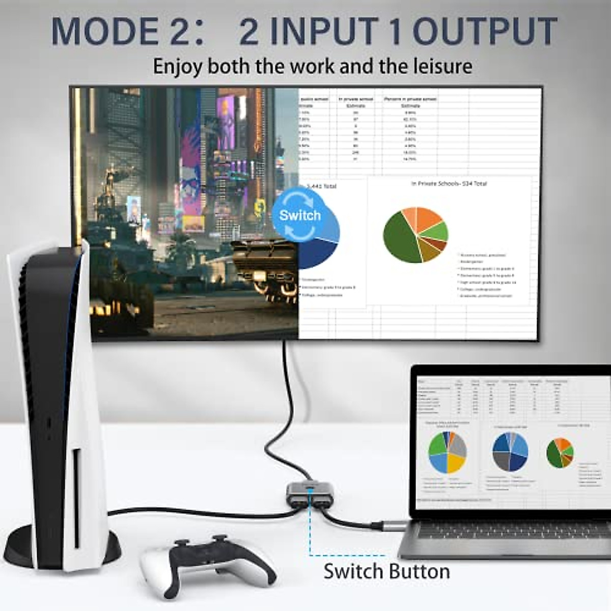 HDMI Switch 4K@60Hz, Ultal Slim Aluminum ICZI HDMI Switcher 2 in 1 Out &1 in 2 Out Bi-Directional HDMI Splitter HDCP 2.0 Support 4K 3D HD 1080P for PS5 PS4 Xbox Roku HDTV Blu-Ray DVD TV Box