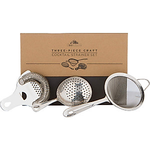 A Bar Above Professional Cocktail Strainer Set - 3 Piece Bundle Includes Hawthorne Strainer, Julep Strainer & Fine Mesh Strainer – Rust Proof Stainless Steel Strainer for Home & Professional Bartender