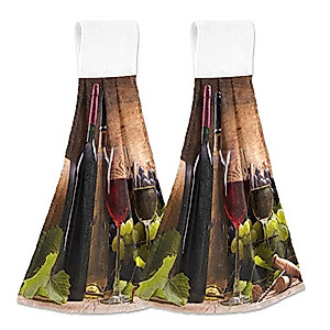 Red White Wine Glasses Kitchen Hanging Towel 12 x 17 Inch Grapes Wooden Hand Tie Towels Set 2 Pcs Tea Bar Dish Cloths Dry Towel Soft Absorbent Durable for Bathroom Laundry Room Decor