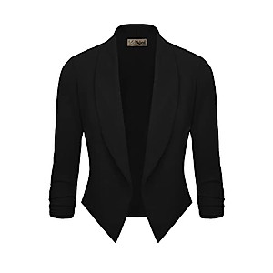 Womens Casual Work Office Open Front Blazer Jacket with Removable Shoulder Pads JK1133 1073T Black XL