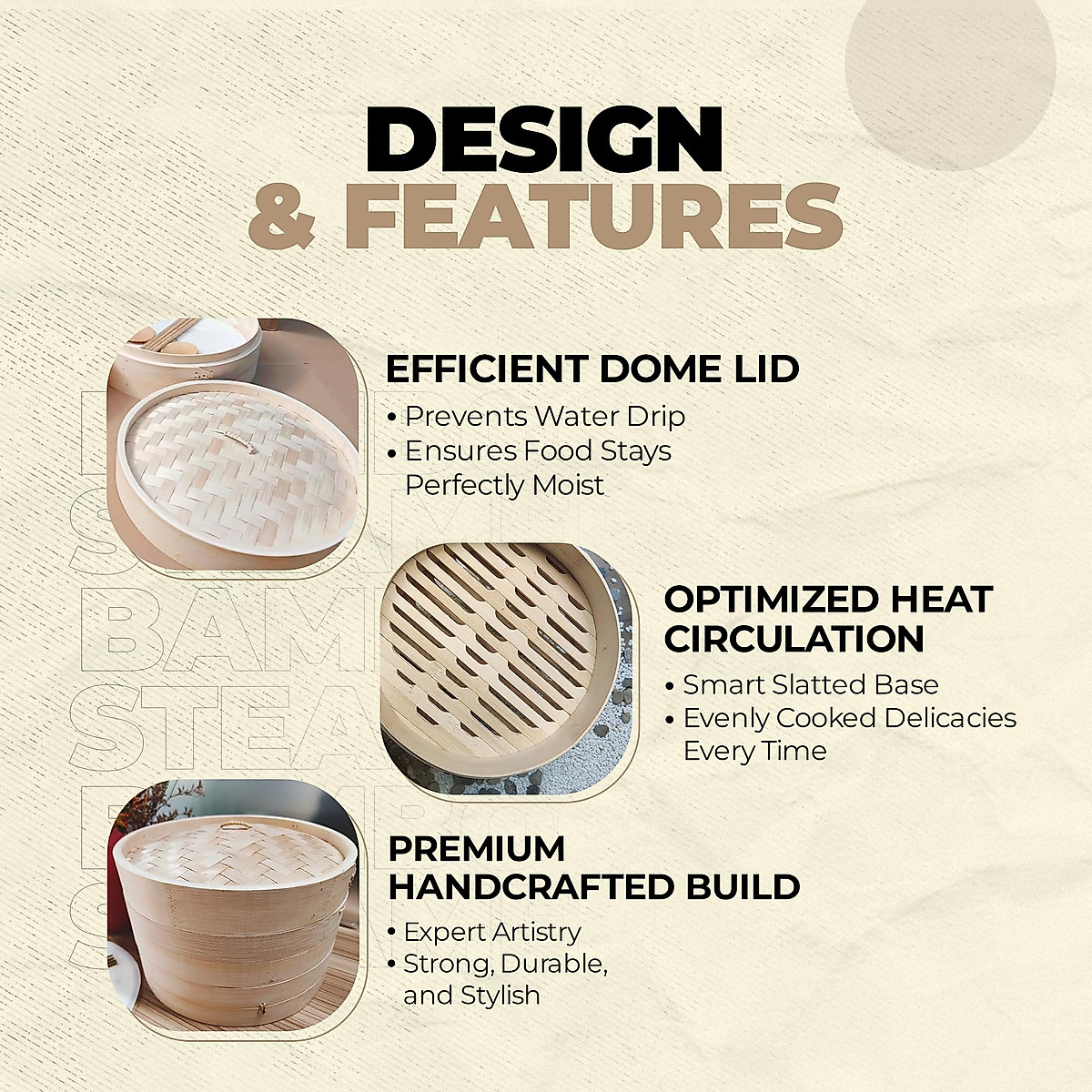 Grown Goods Bamboo Steamer Handmade Basket with Lid | 10 inch 2 Tier Steaming Basket Traditional Design | For Dumplings, Rice, Dim Sum, Vegetables, Fish, and Meat | Includes 50 liners, 2 bamboo sauce