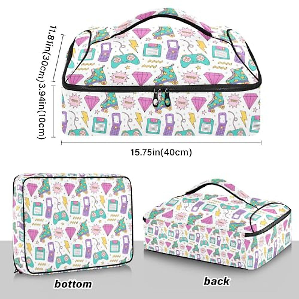 Kcldeci Insulated Thermal Food Carrier Insulated Casserole Carrier for Hot or Cold Food,Joystick Gamepad Lightnings Insulated Tote Bag for Potluck Cookouts Parties Picnic,Lasagna Lugger