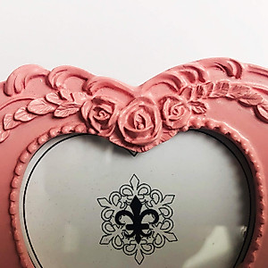 ZXT-parts 3x3 Picture Frame Heart Pink Red Frame. Resin Handmade Photo Frame. Glass Panel. Black Suede Cover.European Style Suitable for Wall or Desktop.