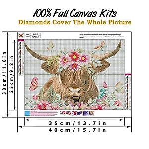 Nzhidey Diamond Painting Kits - Cow Diamond Art for Adults Kids Beginners, 5D Diamond Painting Cow for Gift Home Wall Decor(16 x 12 inch)