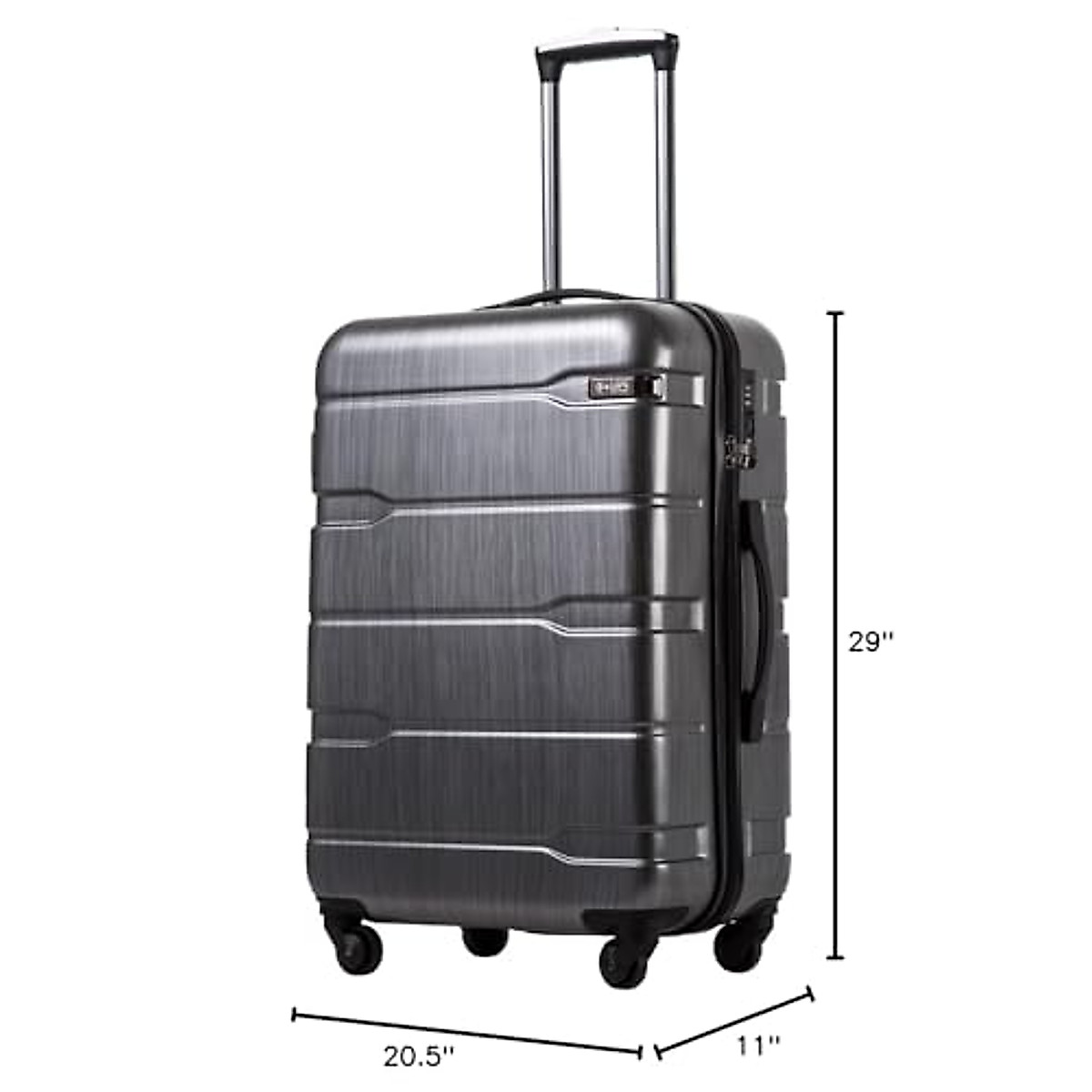 Coolife Luggage Expandable(only 28") Suitcase PC+ABS Spinner Built-In TSA lock 20in 24in 28in Carry on (Charcoal., L(28in).)