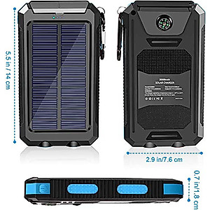 Solar Charger,20000mAh Portable Solar Power Bank,Waterproof External Backup Battery Power Pack Charger with 2 USB/LED Flashlights Compatible with iPhone,Tablet,Android,Suitable for Outdoor Camping