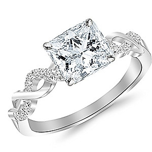 White Gold Curving Split Shank Diamond Engagement Ring with a 0.5 Carat GIA Certified Princess Cut E Color VS1 Clarity Center Stone