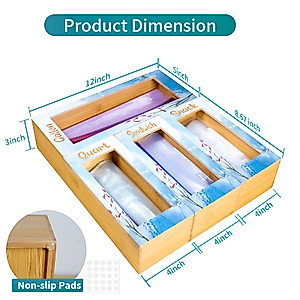 BWMB Group Bamboo Baggie Holder, Bag Storage Organizer for Kitchen Drawer, Compatible with Ziploc, Solimo, Glad, Hefty for Gallon, Quart, Sandwich & Snack, Food Storage (4 pieces)