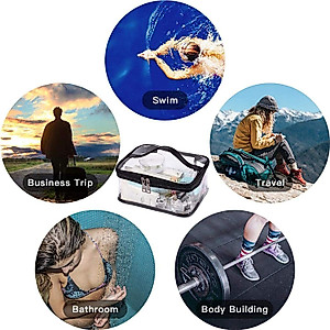 Black Transparent Cosmetic Bag Waterproof Handbag Portable Travel Work Make Up Kit Double Zipper Storage Bag, 2 PCS