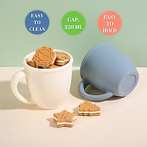 Vemolea 2 Pack Silicone Training Cups for Baby and Kid, Toddler Learning Cup with Handles, BPA Free, Microwave & Dishwasher (White & Grayish Blue)