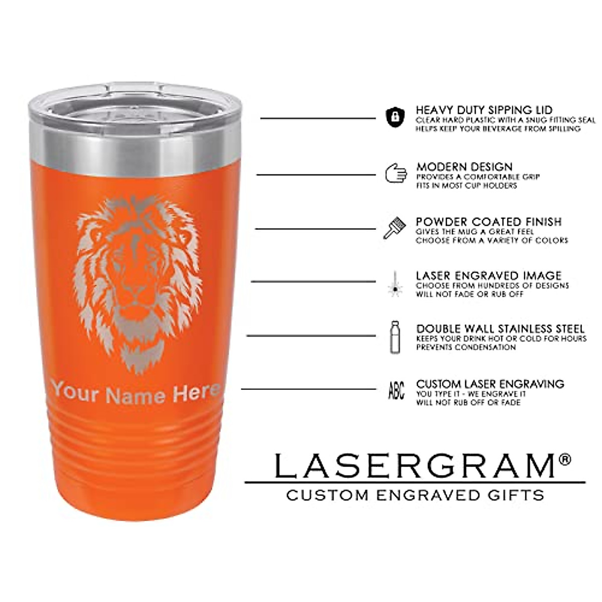 LaserGram 20oz Vacuum Insulated Tumbler Mug, Soccer Coach, Personalized Engraving Included (Orange)