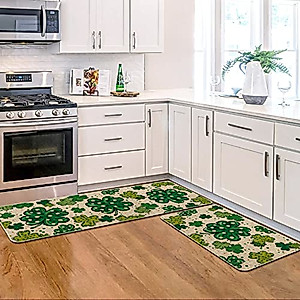 Artoid Mode Clover Shamrock Welcome Decorative Kitchen Mats Set of 2, Home Party Low-Profile Home Kitchen Rugs - 17x29 and 17x47 Inch