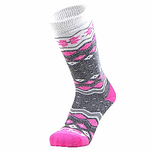 Pure Athlete Kids Ski Socks – Warm Merino Wool Skiing Snowboard Sock for Boys and Girls (1 Pair - Grey/Hot Pink, X-Small-Small)