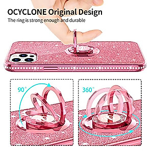 OCYCLONE for iPhone 12 Case, iPhone 12 Pro Case, Luxury Glitter Sparkle Diamond Bumper Cover with Ring Stand Soft Cute Protective iPhone 12/12 Pro Phone Case for Women Girls 6.1 inch - Pink