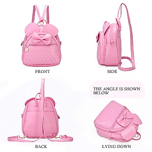 KL928 Girls Bowknot Polka Dot Cute Mini Backpack Small Daypacks Convertible Shoulder Bag Purse for Women