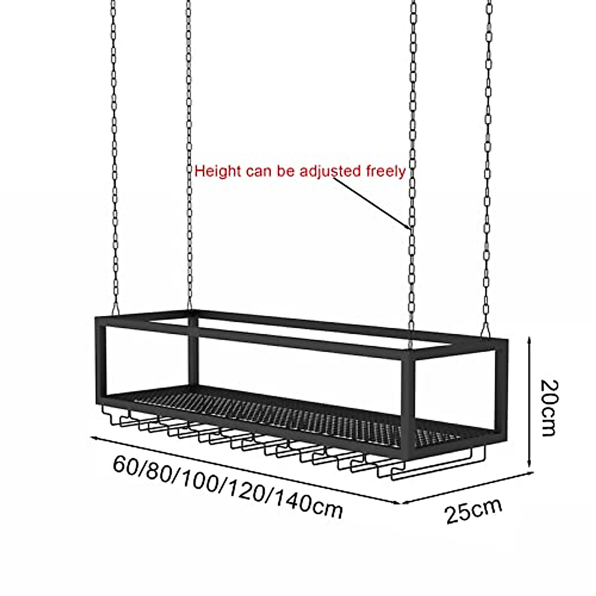 DASHADAO Hanging Wine Glass Rack-Black Wine Rack Home Wine Bottle Racks Ceiling Wall-Mounted Storage Shelf with Hanging Stemware Champagne Glasses Holder Metal Bar Unit Floating Shelves HOM