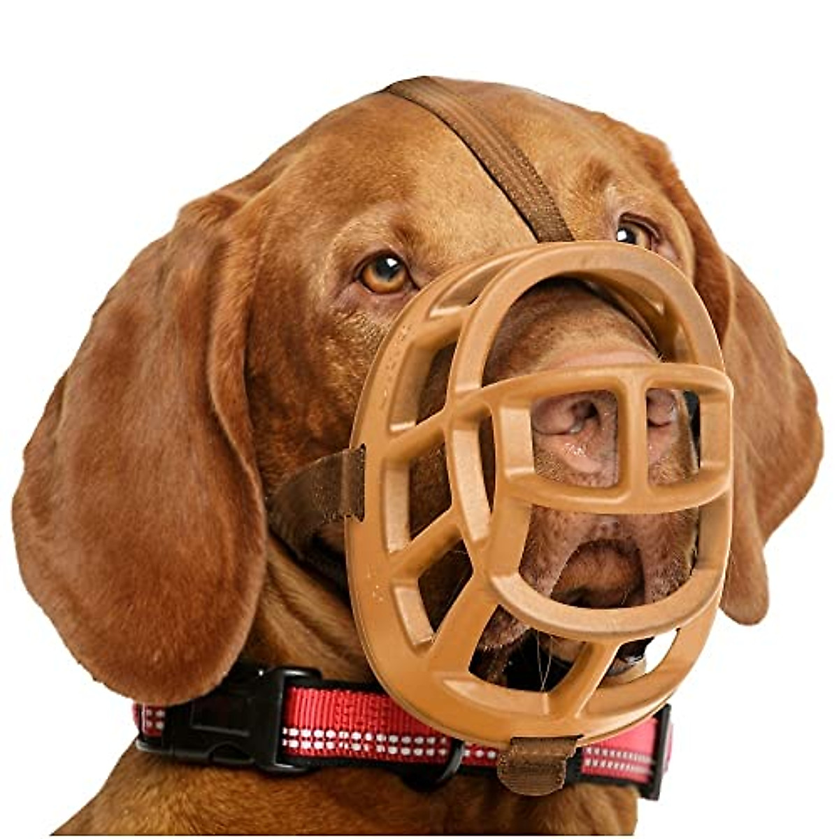 BASKERVILLE Ultra Dog Muzzle- Tan Size 4, Perfect for Medium Dogs, Prevents Chewing and Biting, Basket allows Panting and Drinking-Comfortable, Humane, Adjustable, Lightweight, Durable