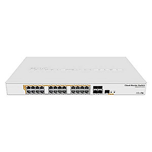 Mikrotik CRS328-24P-4S+RM 24 port Gigabit Ethernet router/switch with four 10Gbps SFP+ ports in 1U rackmount case, Dual Boot and PoE output, 500W