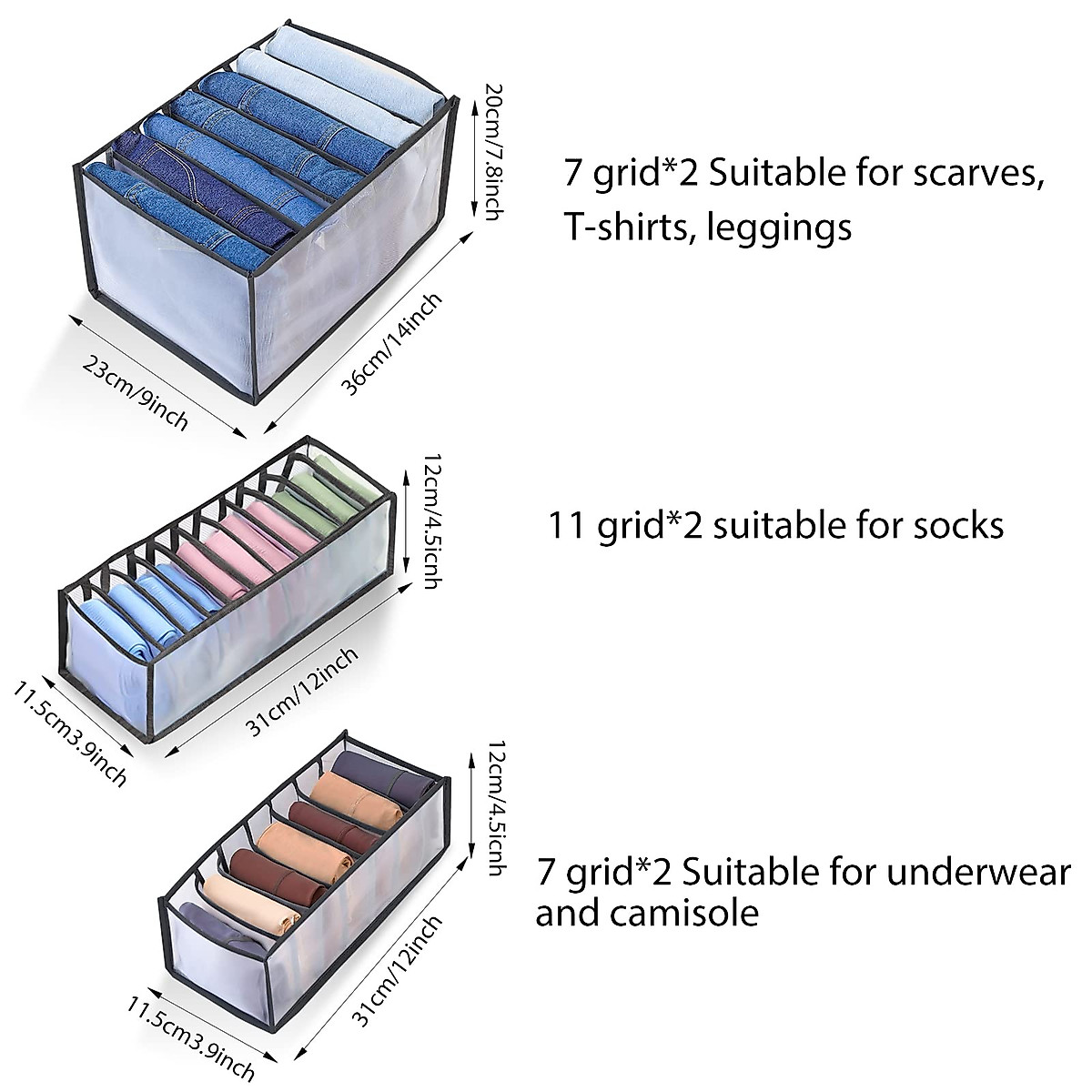 Songsier 6PC Washable Wardrobe Clothes Organizer, Washable Clothes Organizer for Folded Clothe, Mesh Clothes Storage Organizer for T-shirt, Socks, Legging, Scarves, Underwear（2large+4small）