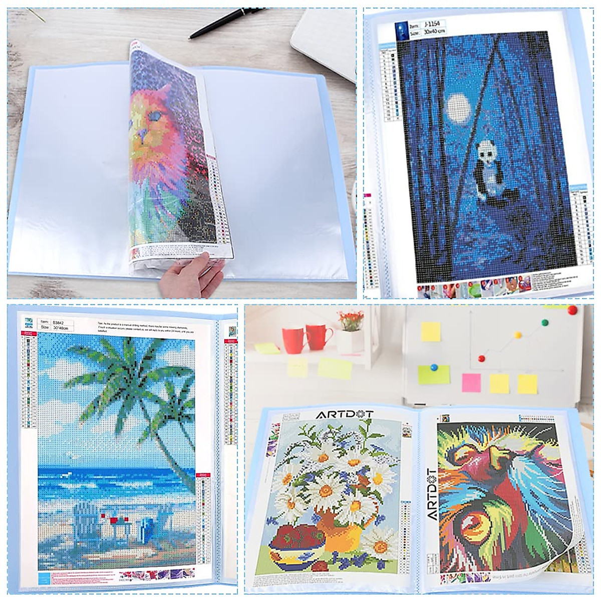 A3 Diamond Painting Storage Book for Diamond Painting Kits Diamond Art Storage Presentation Book Diamond Art Portfolio Folder with 30 Pocket Slevees Protectors(Blue)