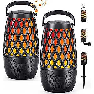 Outdoor Speakers Waterprrof, Birthday Gift Ideas for Him Her, Portable Bluetooth Speaker with Lights, Multi-Sync Wireless Speaker for Patio/Yard/Pool/Porch, Wall Mount&Stake&Hook Inc. (2 PACK)