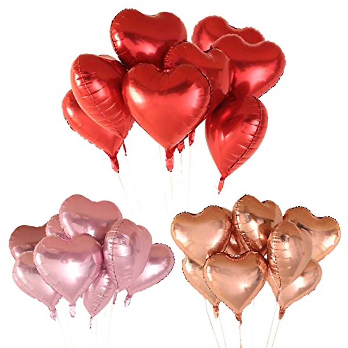 Golray 24pcs Heart Foil Balloons Love Red Pink Gold Rose 18 Inch Mylar Balloon for Valentine Day Decorations Backdrop Balloons Wall Romantic Night Proposal Wedding Anniversary Valentine Party Decor