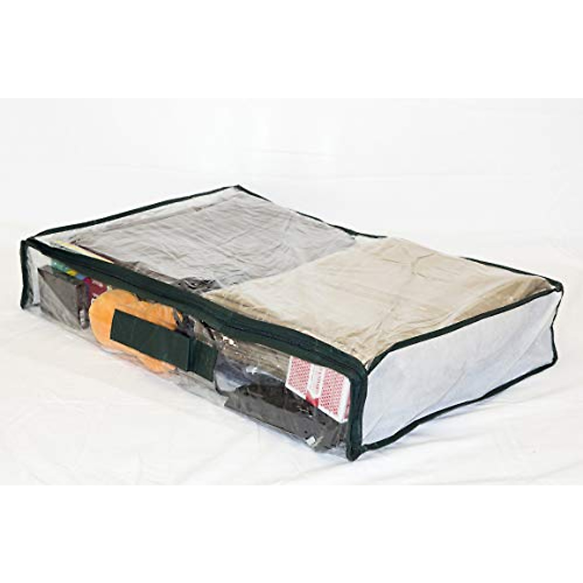 5-Pack Clear Vinyl Zippered Storage Bags 24 x 16 x 4 Inch with Dark Green Trim, 11 x 14.5 Insert Pocket and Handle