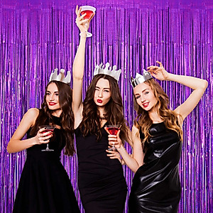 AIQINHU Purple Tinsel Foil Fringe Curtain Backdrop, 2 Pack Metallic Glitter Curtains Party Decorations Streamers, Xmas Purple Backdrop for Birthday Wedding Bridal Shower Homecoming New Year