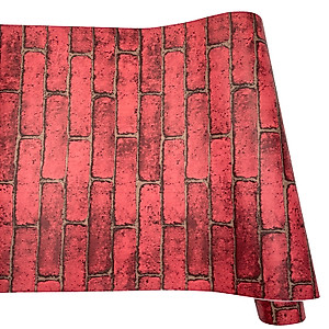 Yifely Red Brick Self Adhesive Shelf Drawer Liner Door Sticker Rural Wall Covering Paper Easy to Install 17.7inch by 9.8 Feet