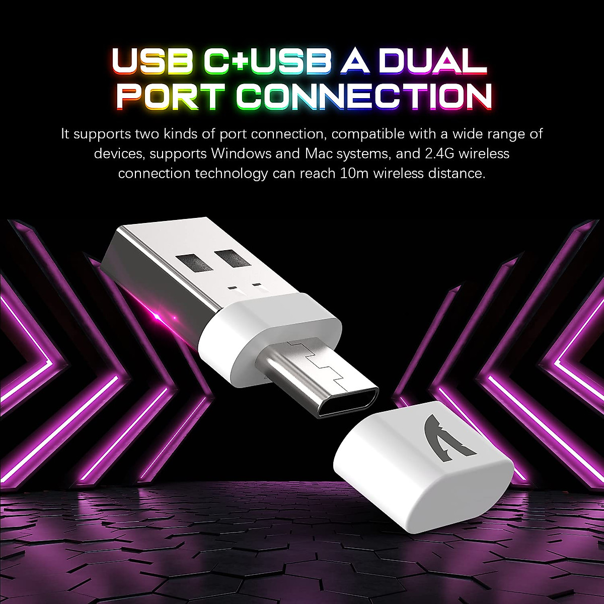 2.4G Wireless Gaming Keyboard and Mouse,Type C/USB Dual Receiver,RGB LED Backlit,Rechargeable 4200mAh,Full Size Mechanical Feel,Silent Mice,Mouse Pad for PC,Laptop,Smartphone,PS4,PS5,Xbox(White)