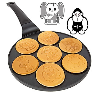 Animal Mini Pancake Pan - Make 7 Unique Flapjack Zoo Animals, Including a Elephant, Giraffe and More- Nonstick Pan Cake Maker Griddle for Breakfast Fun & Easy Cleanup, Unique Holiday Breakfast or Gift