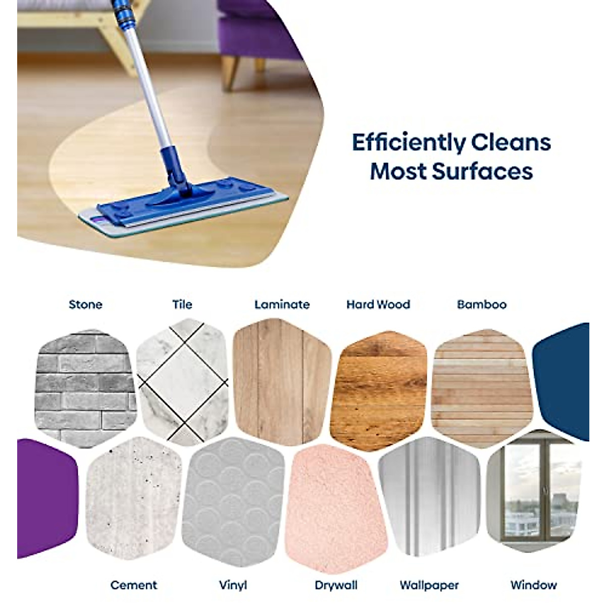 Silva Microfiber Mop Set with Re-usable Microfiber Pads(Wet/Dry/Wall) | 360-Rotating Mop Head | Sturdy, Extra Long, and Adjustable Mop Pole | Ergonomic Soft-Sponge Handle