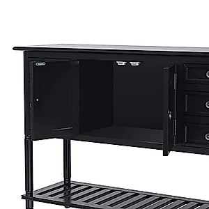 XD Designs Retro Style Sideboard Console Table, Free Standing Kitchen Storage Buffet Server Cabinet, 45 Table Sofa 6 Drawers, 1 Cabinets and Bottom Shelf (Black + MDF), 45.28Wx14.96Dx34.02H