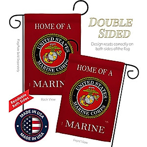 Home of Marine Corps Garden Flag Wall Decor Armed Forces USMC Semper Fi Tapestry Official United State American Military Memorabilia Banner Remembrance Retire Outdoor Yard Memorial Veteran Gifts Made In USA