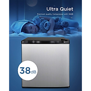 Upright Freezer - Compact Reversible Single Door Table Top Mini Freezer - Free Standing Freezing Machine with Removable Shelf(Silver, 1.1 Cubic Feet)