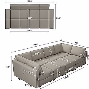 Belffin Modular Sectional Sofa with Storage Chaises Sleeper Couch 8 Seat Bed Grey…