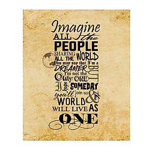Imagine All the People-Sharing All the World-Song Lyrics Wall Art, Typographic Music Wall Art Print For Modern Home Decor, Office Decor, Studio Decor. Perfect Gift fo All Beatles Fans!, Unframed- 8x10