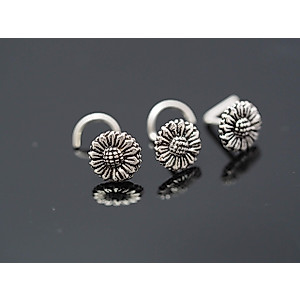 Nose Stud, Floral Nose Stud sterling silver nose stud, Jewelry Nose Stud, Body Piercing Jewelry, Sunflower/Nose Stud (18g Right Screw)
